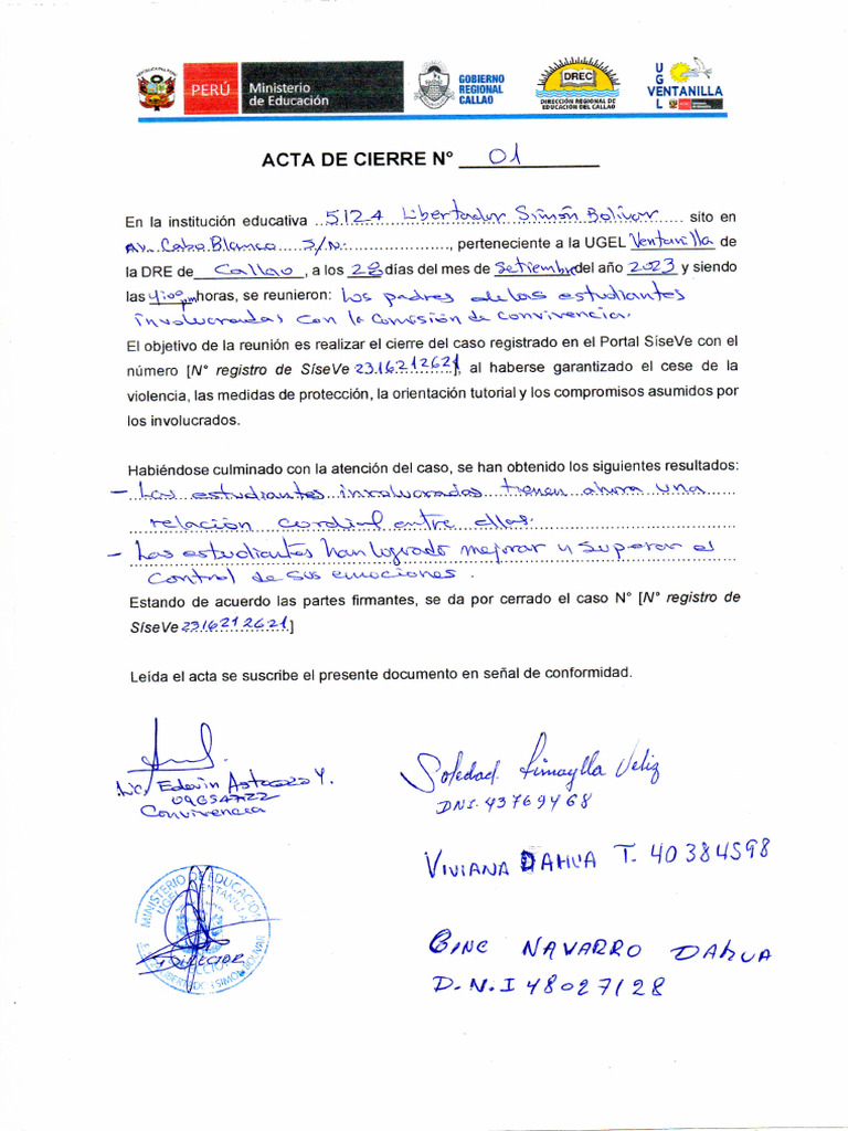 Acta de Cierre 1-10 | PDF