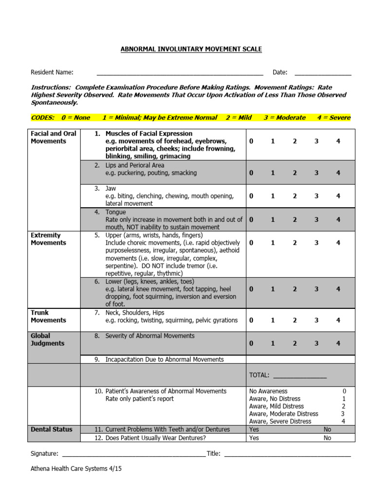 Abnormal Involuntary Movement Scale | PDF | Facial Expression | Mouth