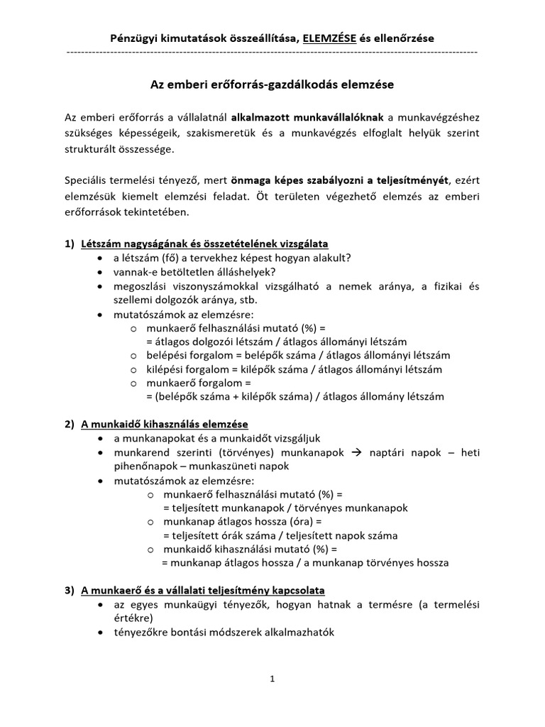 Az Emberi Erőforrás-Gazdálkodás Elemzése Megoldás | PDF