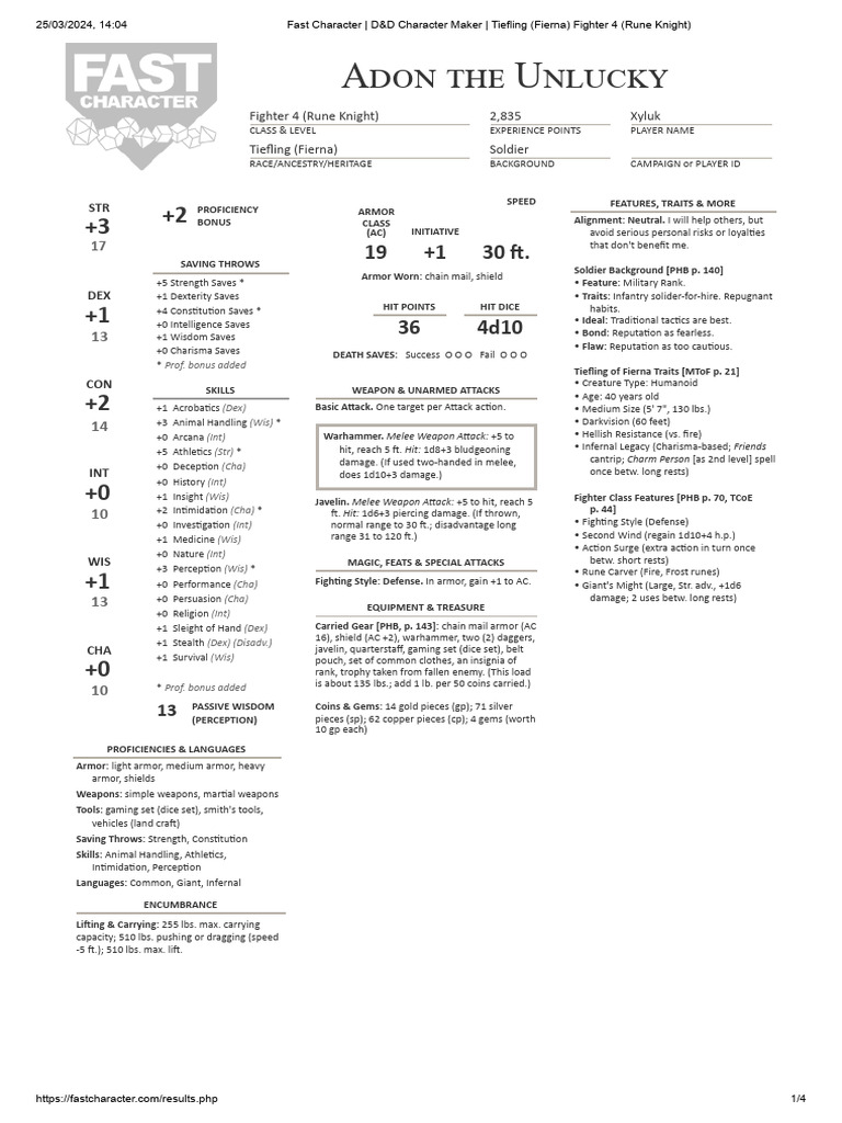 Fast Character - D&D Character Maker - Tiefling (Fierna) Fighter 4 ...