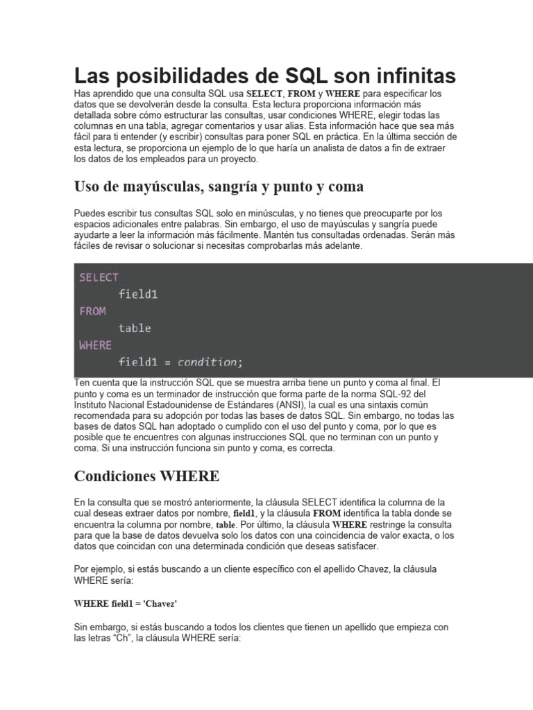 Lenguaje de Consulta Estructurado Semana 4 | PDF | SQL | Datos