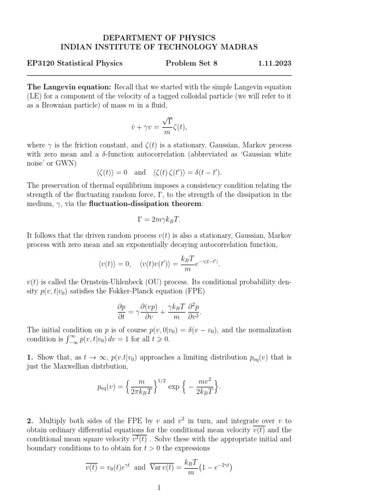 Advanced Statistical Physics Problems | PDF | Stochastic Differential Equation | Brownian Motion