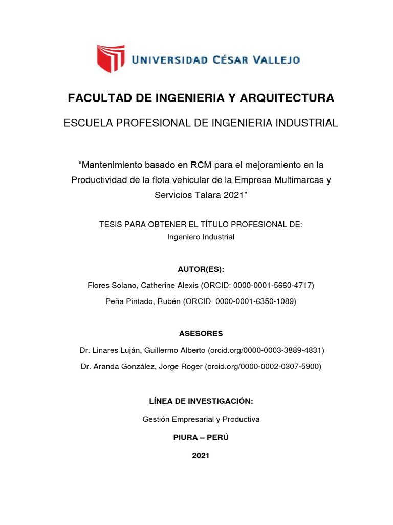 Flores SCA-Peña PR-SD | PDF | Ingeniería de confiabilidad | Business