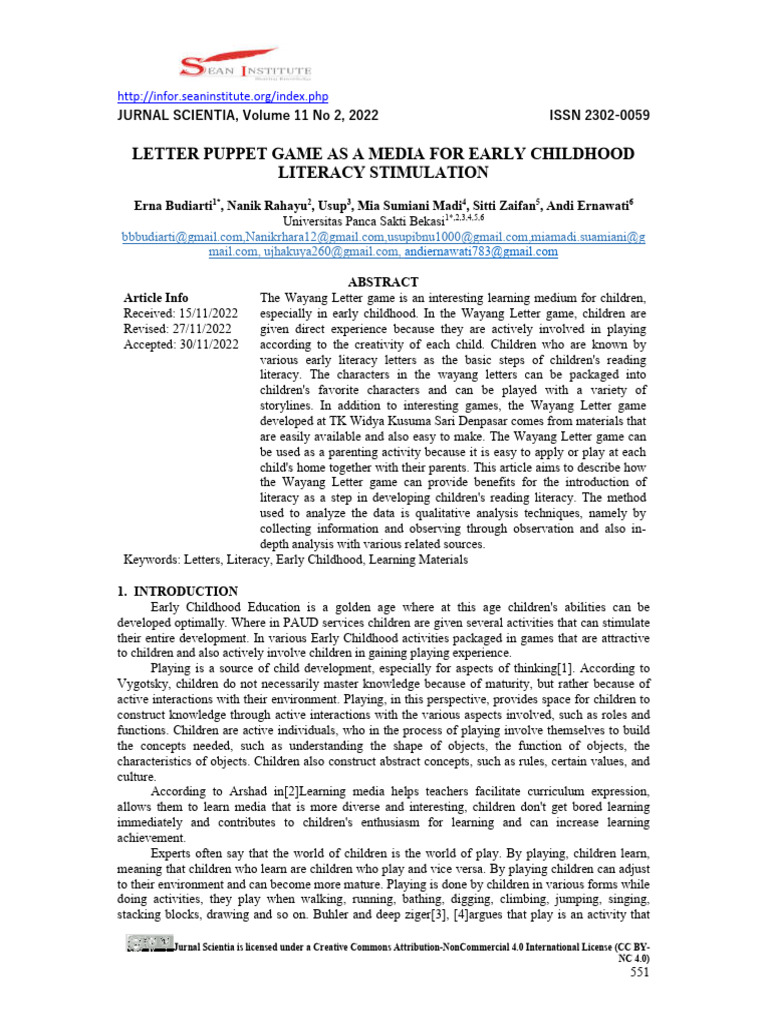 Letter Puppet Game As A Media For Early Childhood Literacy Stimulation ...
