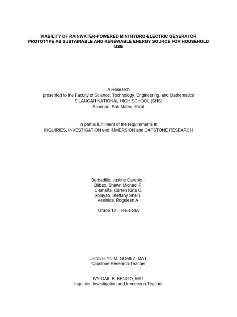 Assessing The Viability of Rain-Powered Mini Hydro-Electric Generator ...