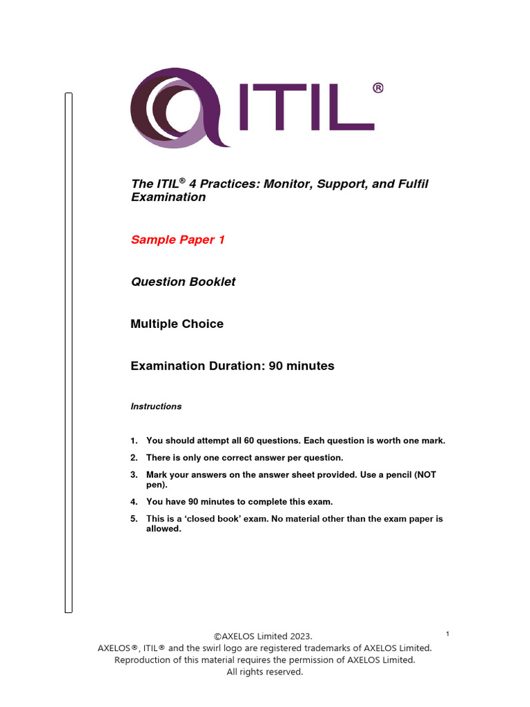EN ITIL4 MSF SamplePaper1 v1.0 | PDF | It Service Management | Information