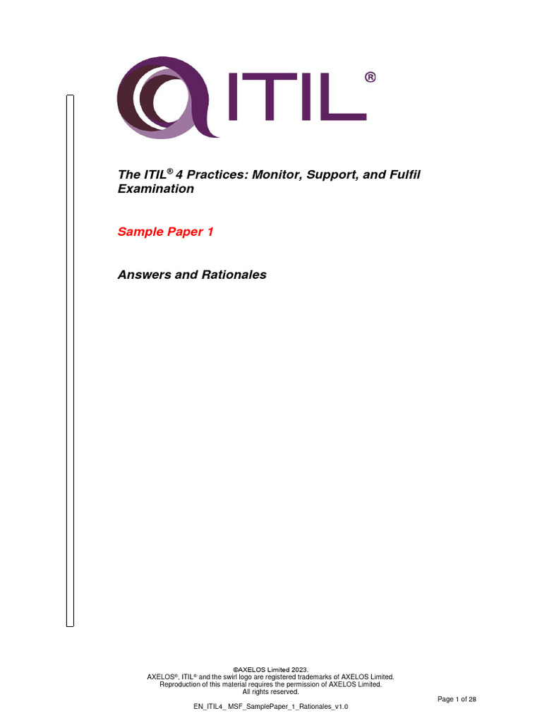 EN ITIL4 MSF SamplePaper1 Rationales v1.0 | PDF | It Service Management ...