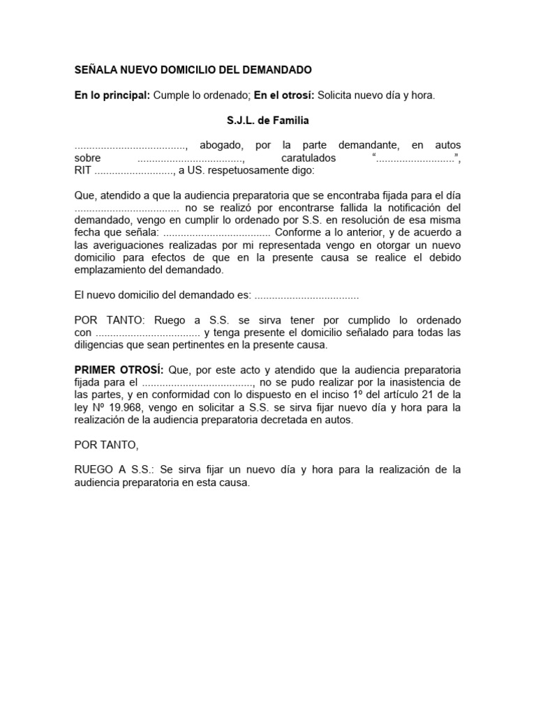 Señala Nuevo Domicilio Del Demandado Modelo | PDF | Derecho