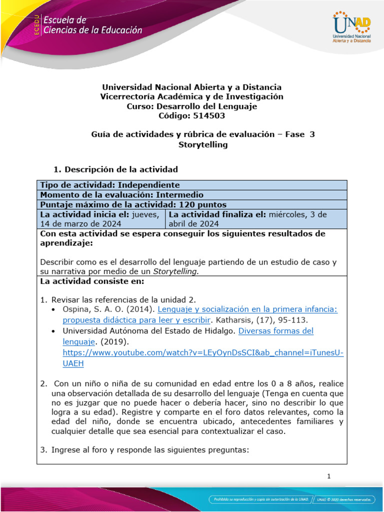 Guía de Actividades y Rúbrica de Evaluación - Unidad 2 - Fase 3 - Storytelling | PDF ...