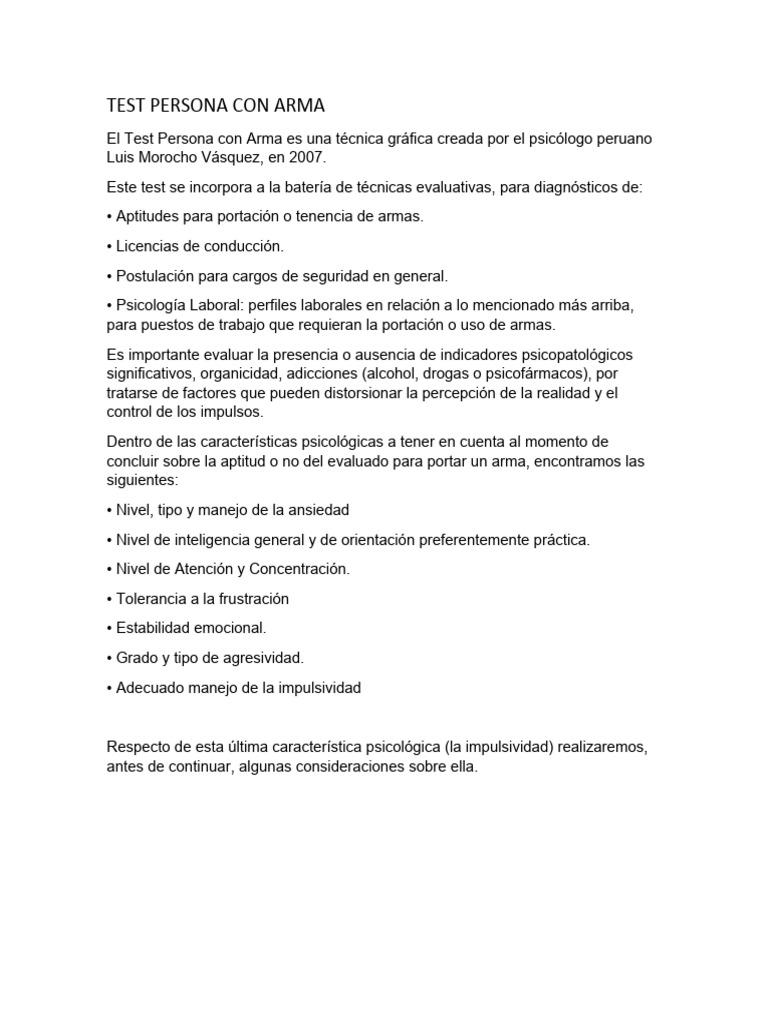 Test Persona con Arma: Evaluación Psicológica | PDF