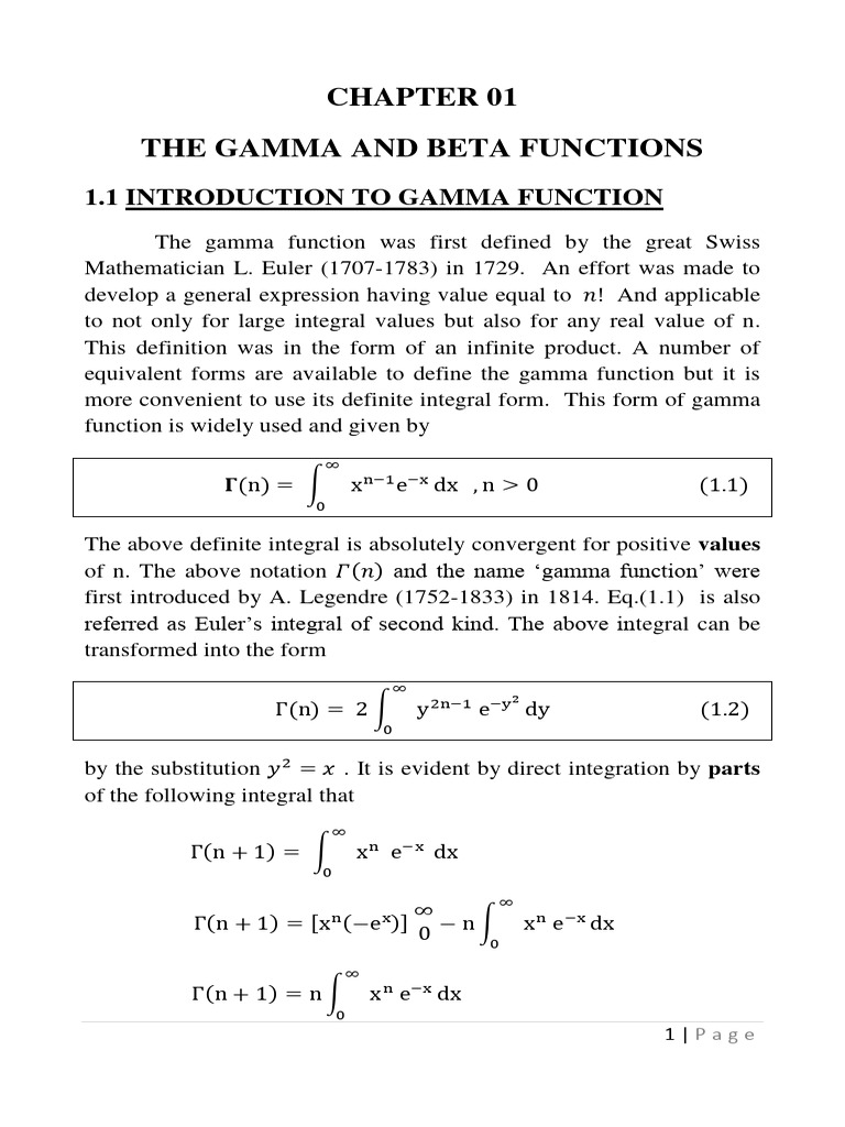 Chapter 01 The Gamma and Beta Functions 01 $cotha76$ | Download Free PDF | Function (Mathematics ...