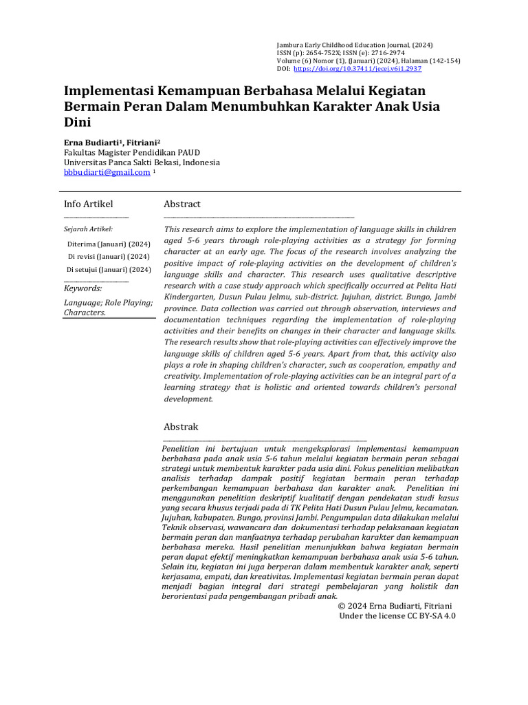 Implementasi Kemampuan Berbahasa Melalui Kegiatan Bermain Peran Dalam Menumbuhkan Karakter Anak ...