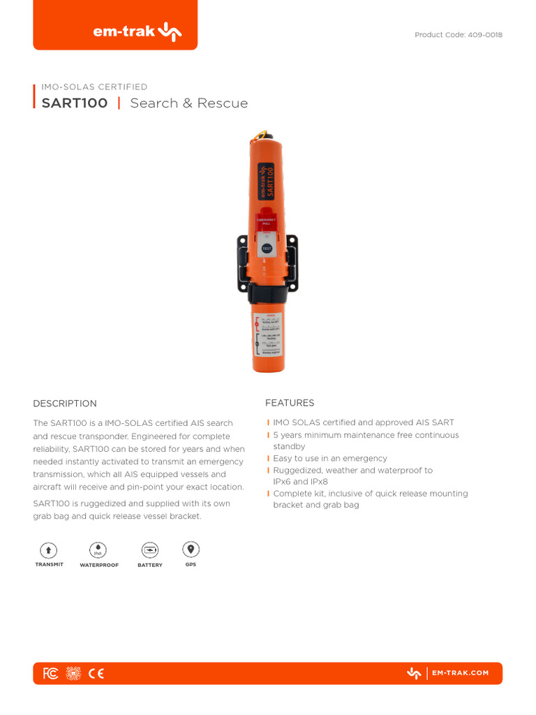 Em-Trak Product Datasheet SART | PDF | Telecommunications | Electronics