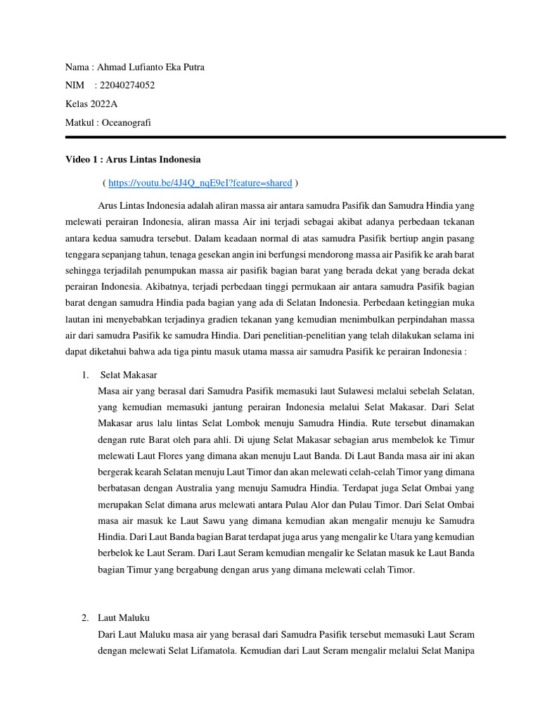052_Ahmad Lufianto Eka Putra_22A_Resume Video Oceanografi | PDF