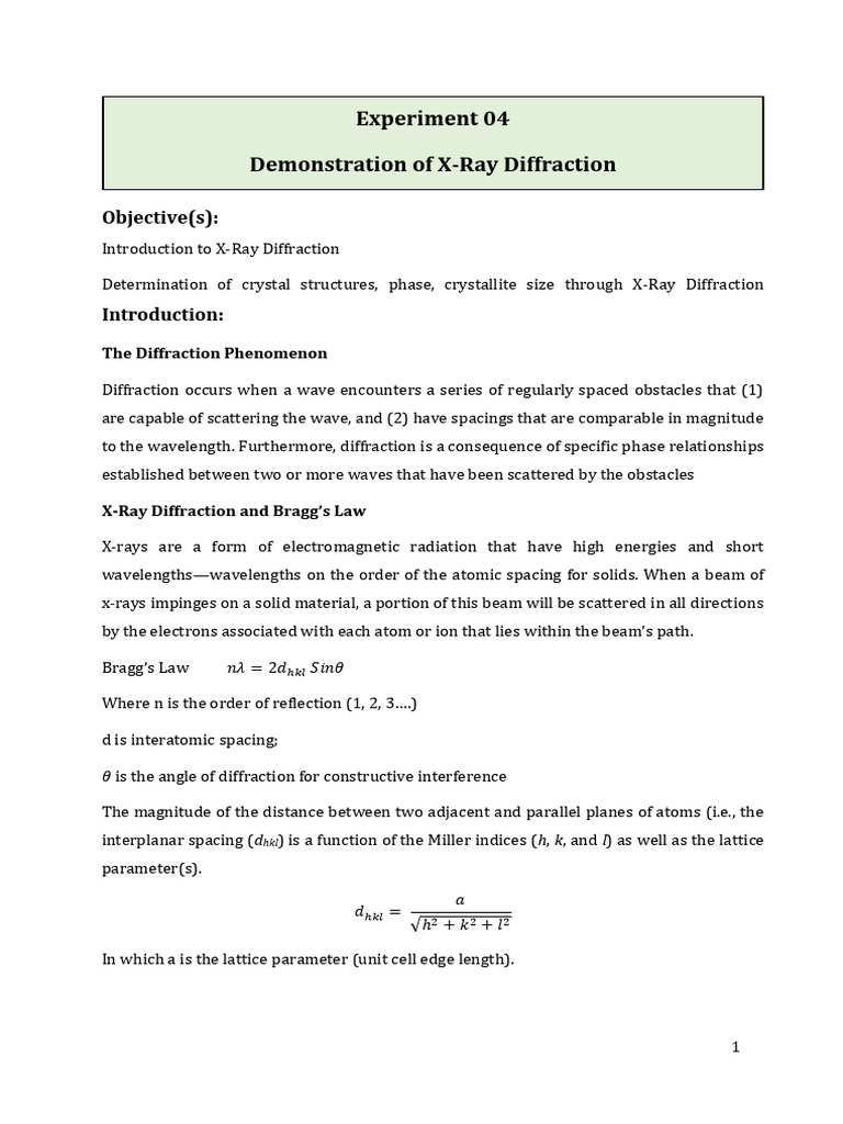 4 - Experiment # 04 - Demonstration of X-Ray Diffraction | PDF | X Ray ...