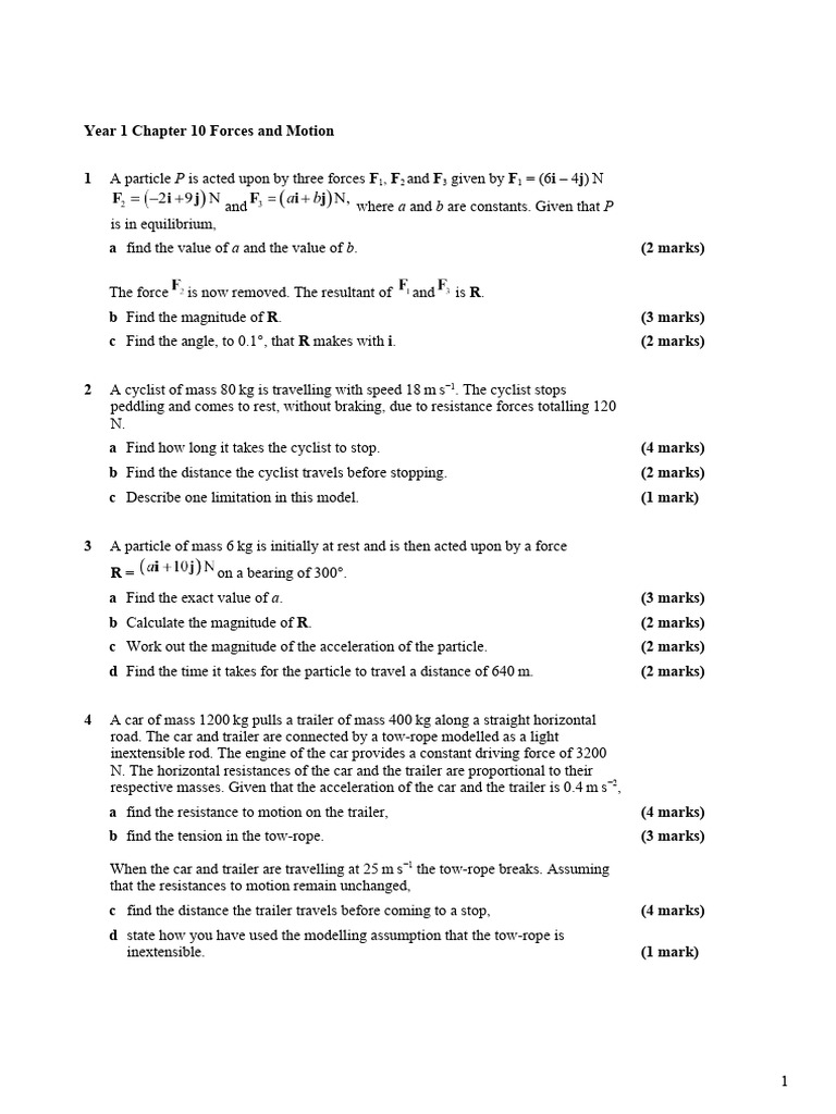 Year 1 Chapter 10 Forces and Motion | PDF | Force | Mass