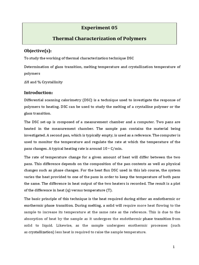 Thermal Analysis of Polymers via DSC | PDF | Differential Scanning ...