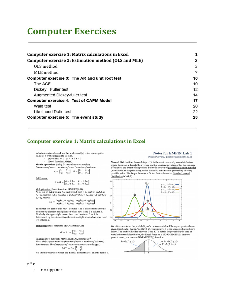 Computer Exercises - Google Dokument | PDF | Ordinary Least Squares | Statistical Theory