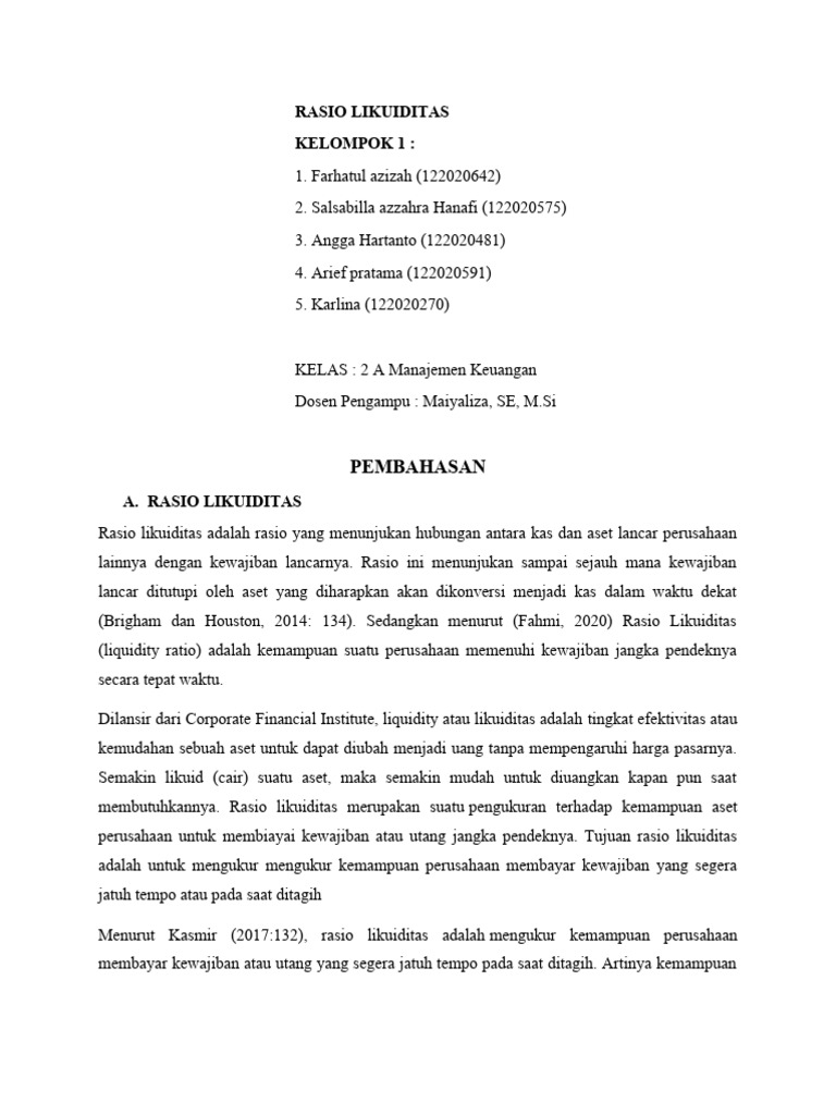 Analisis Rasio Likuiditas PT Unilever | PDF | Pengelolaan Keuangan & Uang