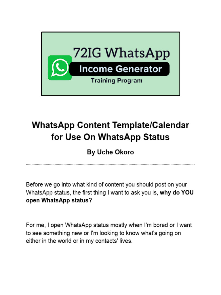 Whatsapp Content Template and Calendar 1 | PDF | Social Media | Popular ...