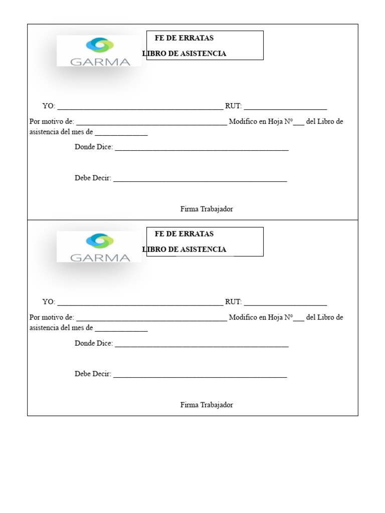 Formato de Fe de Erratas para Asistencia | PDF