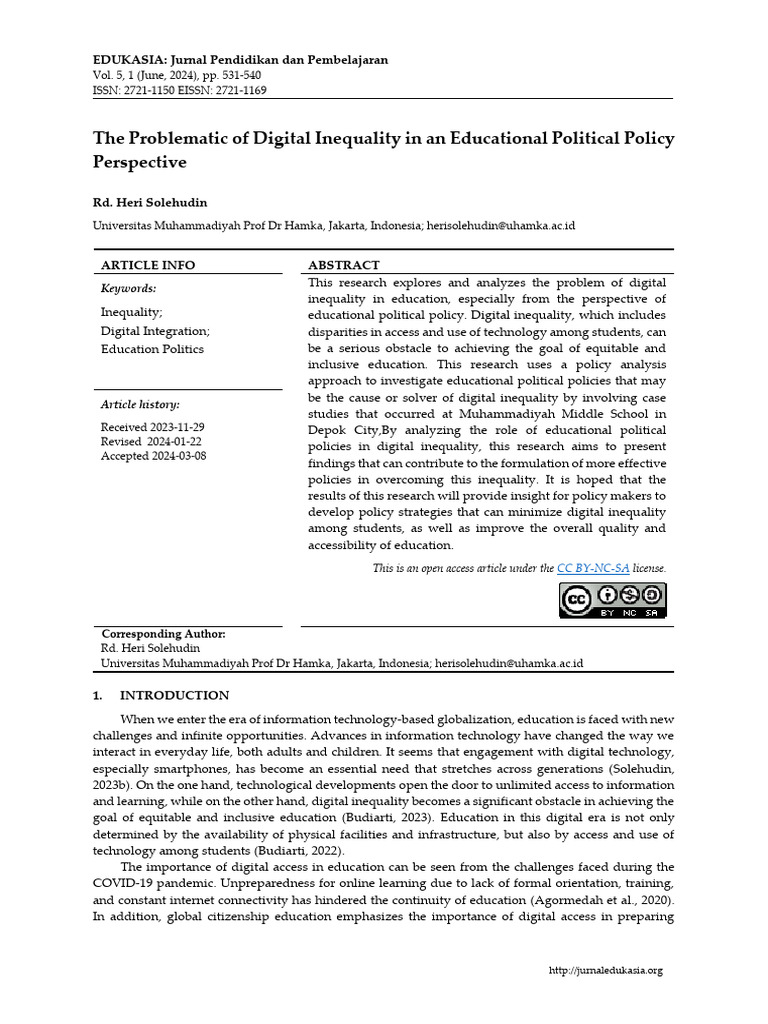 The Problematic of Digital Inequality in An Educational Political Policy Perspective | Download ...