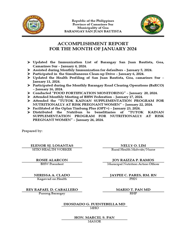 Accomplishment Report BHW | PDF