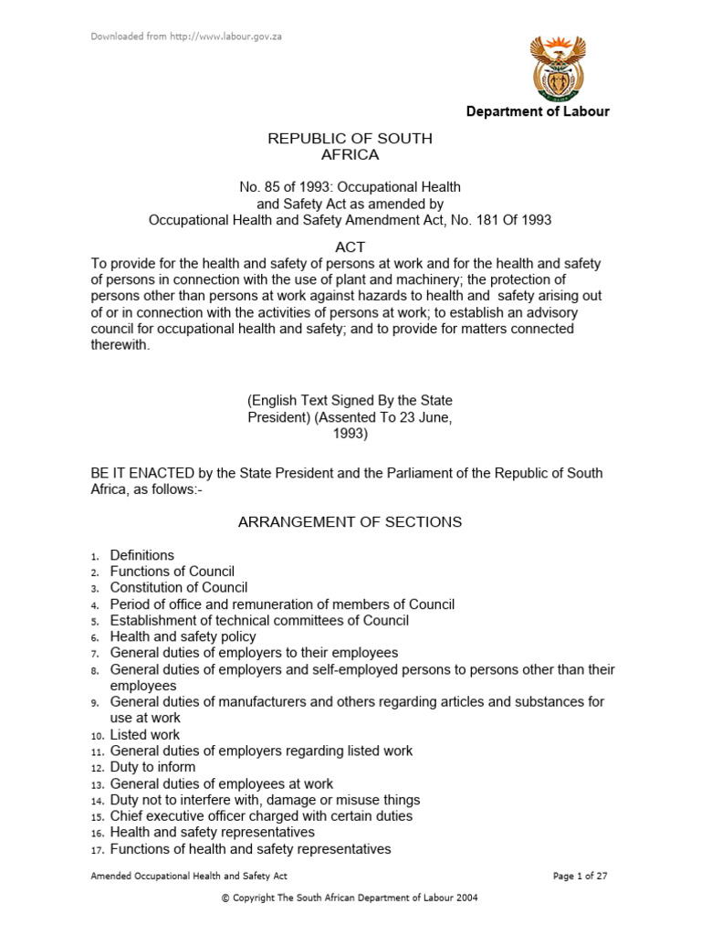 Amended Act - Occupational Health and Safety | PDF | Occupational ...