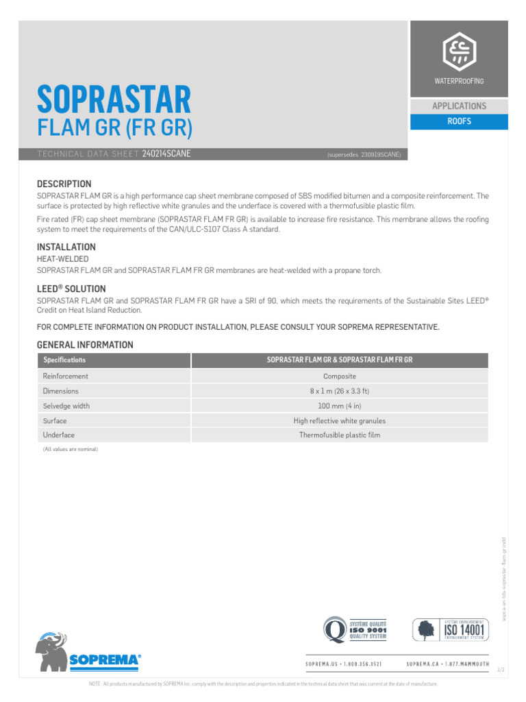 Sopca en Ca Tds Soprastar Flam GR | PDF | Materials | Building Engineering