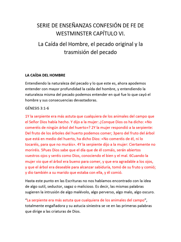 Serie de Enseñanzas Confesión de Fe de Westminster - 12 | PDF | Pecado ...