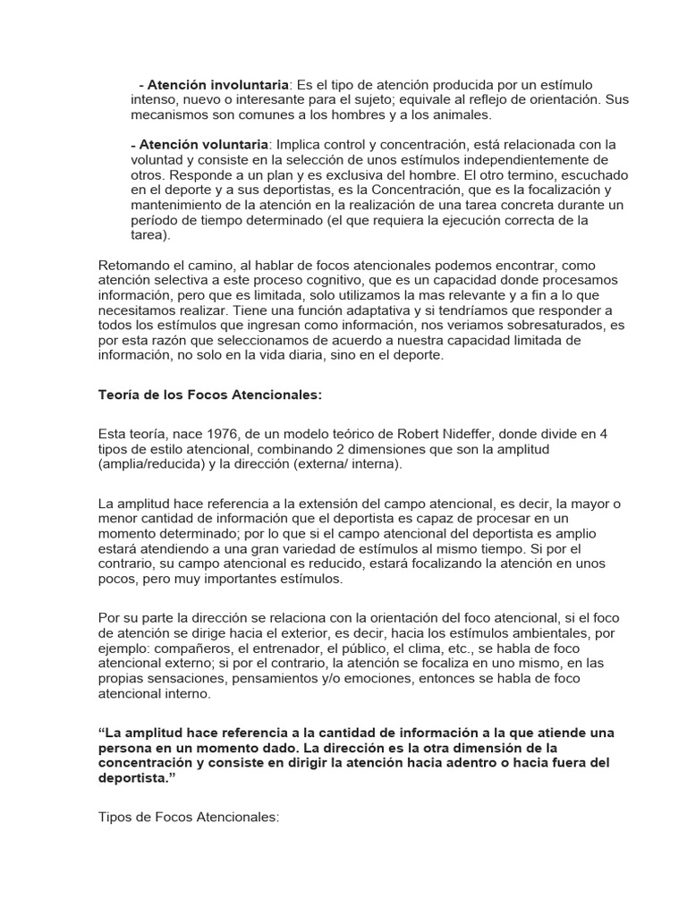 Focos Atencionales en el Deporte | PDF | Atención | Sicología