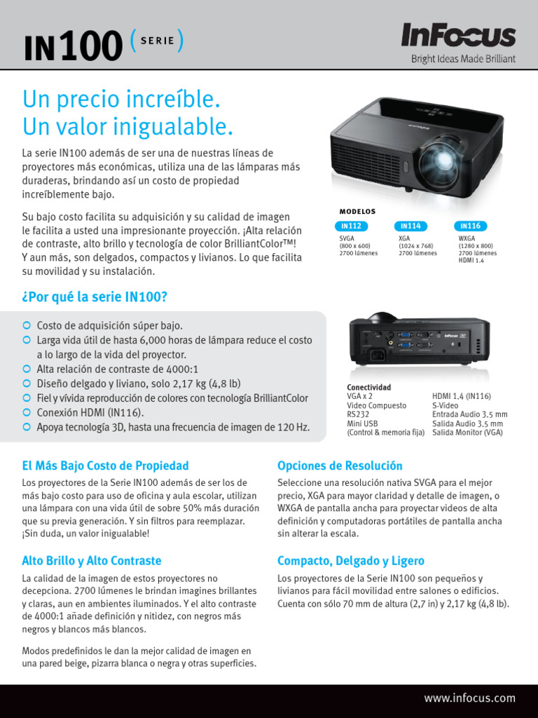 InFocus IN112 IN114 IN116 Datasheet LA 4 | PDF | Tecnología de ...