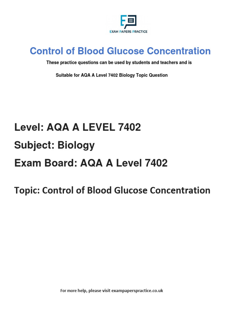 Blood Glucose Control AQA Biology Practice | PDF | Glucose | Gene