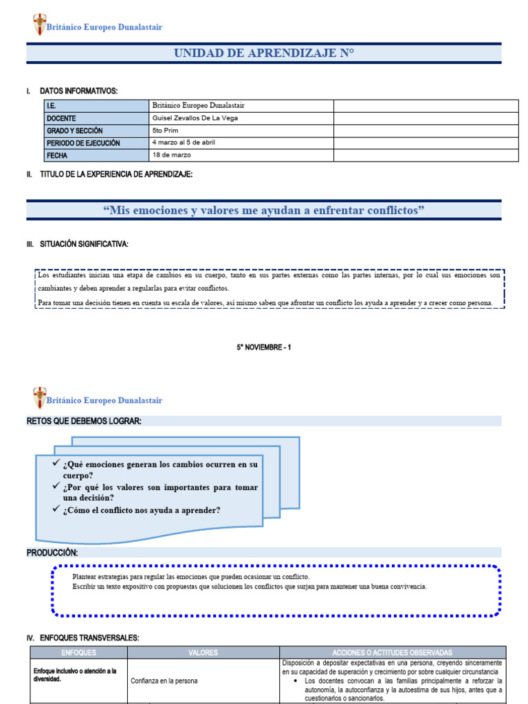 UNIDAD DE APRENDIZAJE 2024 5to Sec | PDF | Aprendizaje | Idioma en Inglés