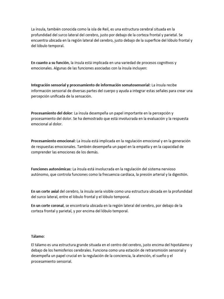 La Ínsula | PDF | Corteza Insular | Cerebro