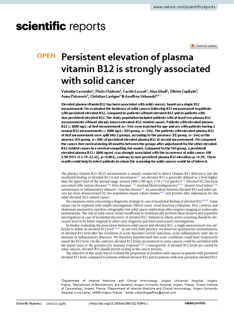 Persistent Elevation of Plasma Vitamin B12 Is Strongly Associated With ...