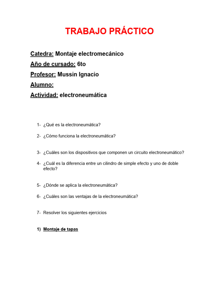 Electroneumática - Ejercicios | PDF