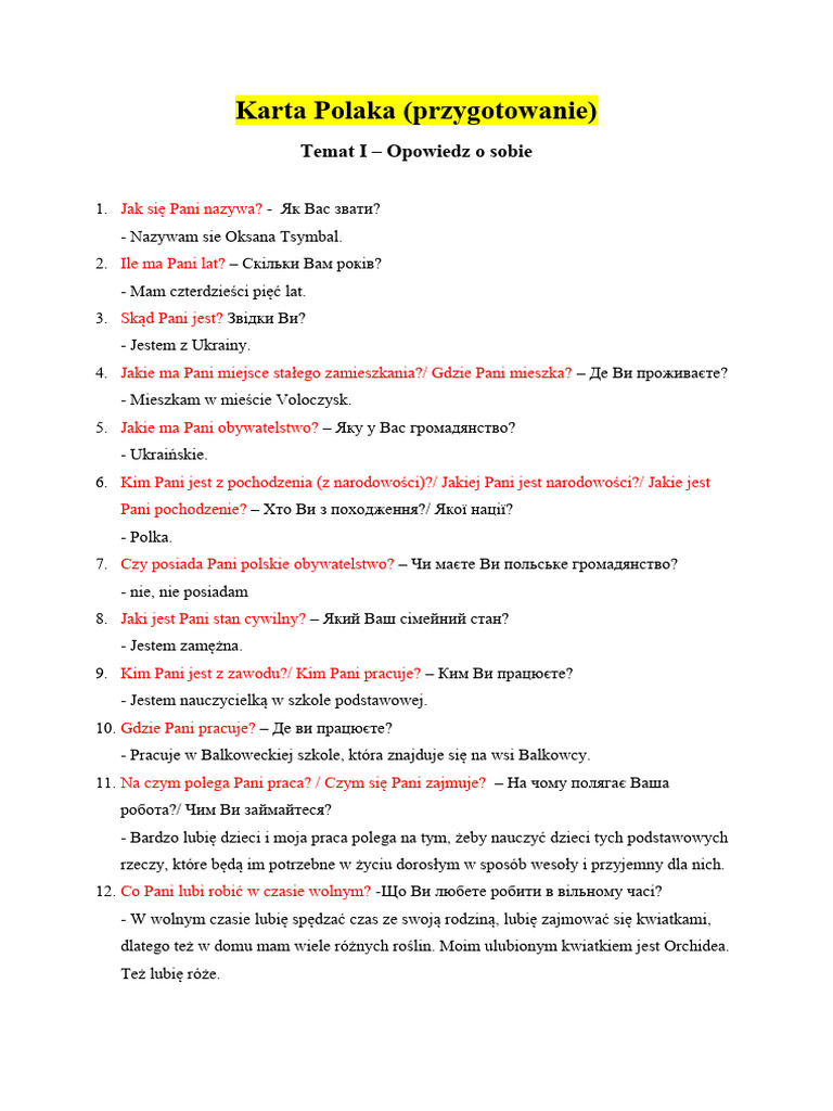 Karta Polaka Tematy | PDF