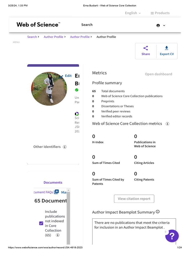 Erna Budiarti - Web of Science Core Collection | PDF | Scholarly ...