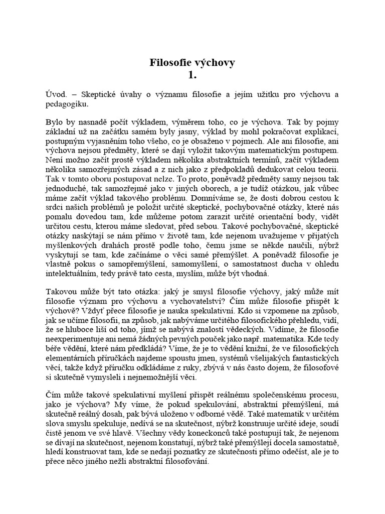 Filosofie Výchovy Patočka | PDF