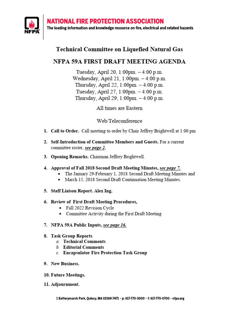 NFPA 59A First Draft Meeting Agenda | PDF | Liquefied Natural Gas ...