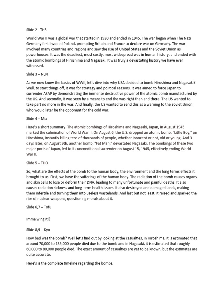 Script For Hiroshima and Nagasaki | PDF | Atomic Bombings Of Hiroshima ...