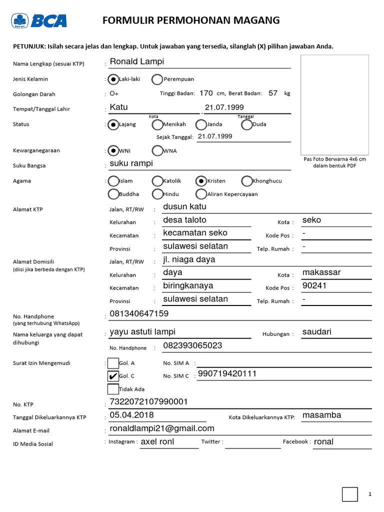 Formulir Permohonan Magang (Fillable Form) Fix | PDF