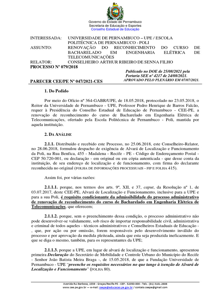 PARECER-CEE - PE-Nº-047.2021-CES - Compressed - Telecom TL 22 | PDF | Eletrônicos | Geometria ...
