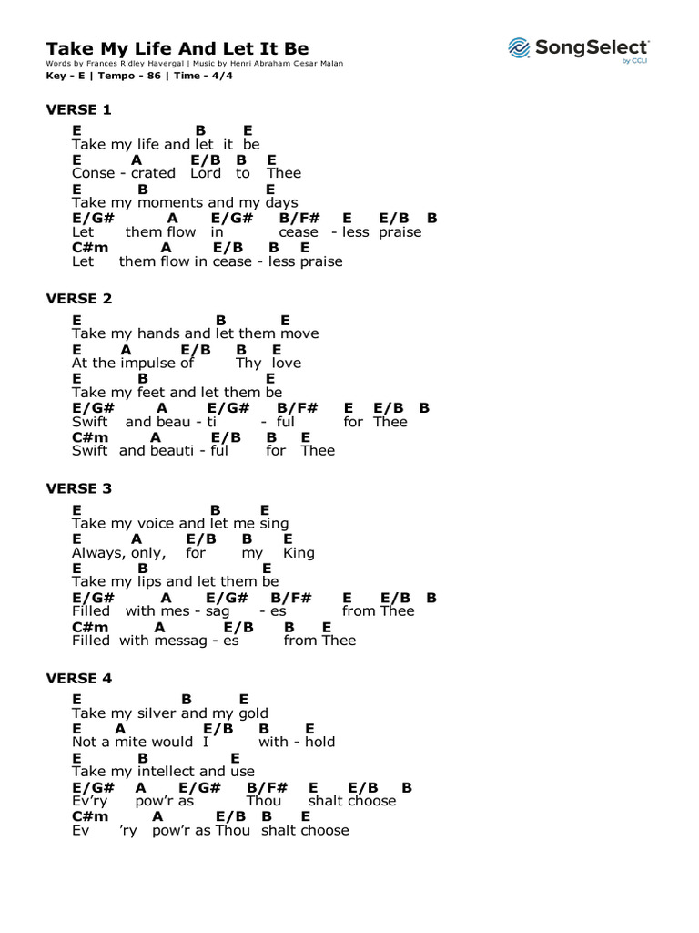 Take My Life and Let It Be (Hendon) - Chords-E | PDF | Thou