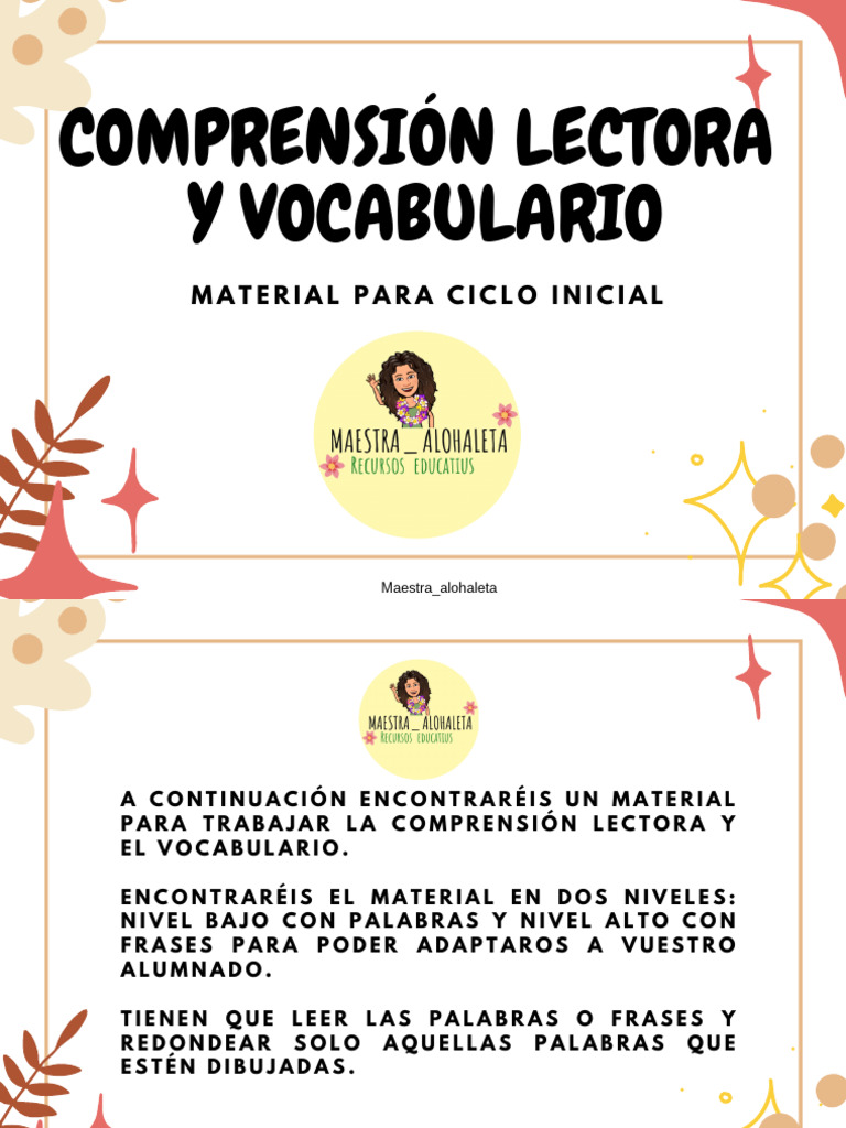 Comprensión Lectora y Vocabulario. Maestra - Alohaleta | PDF