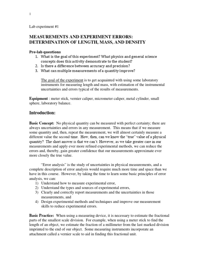 01Measurements and Errors | PDF | Accuracy And Precision | Density