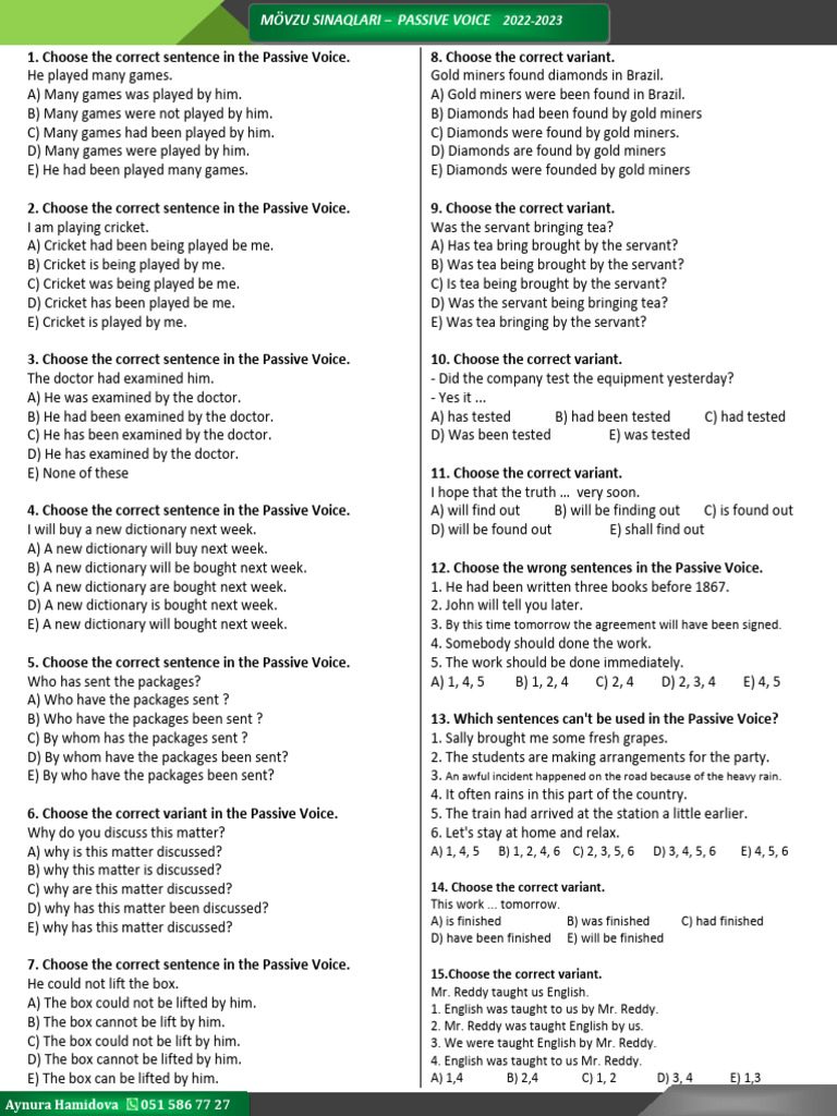 Movzu Sinaqlari Passive Voice | PDF