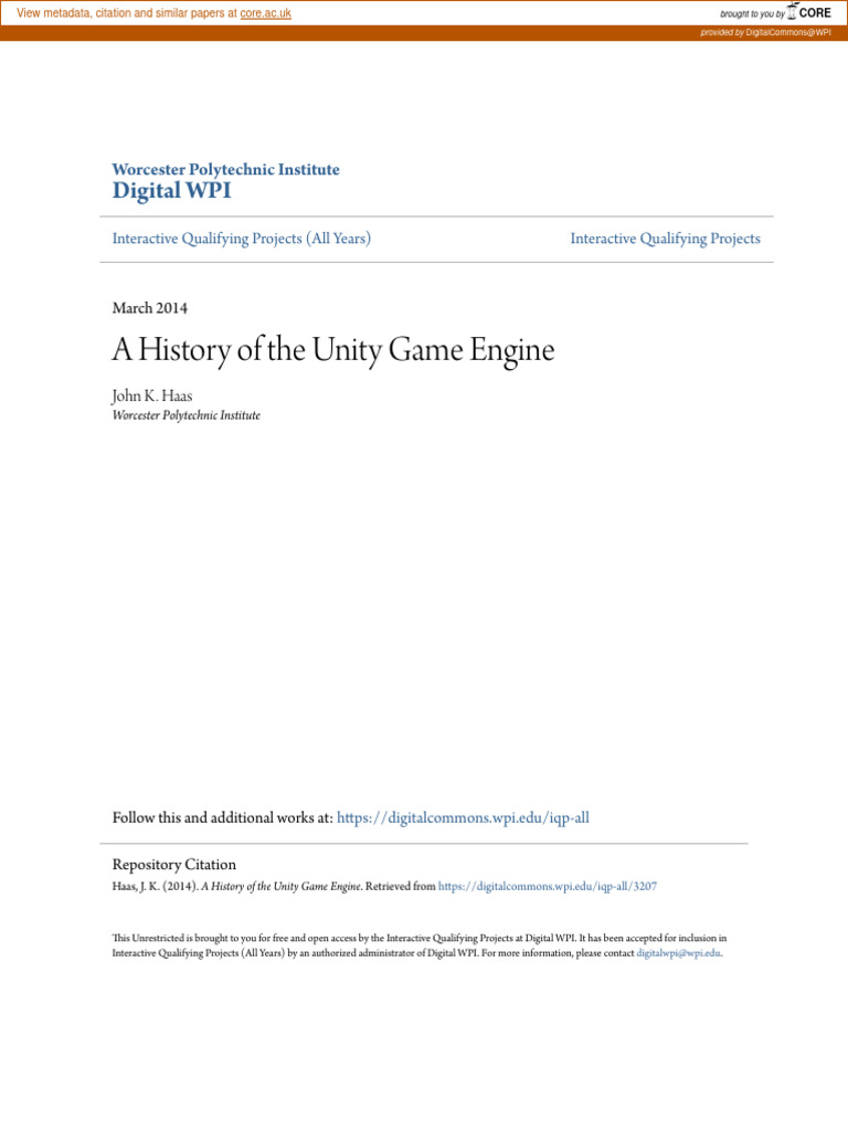 Unity Game Engine Origins | PDF | Unity (Game Engine) | C Sharp (Programming Language)