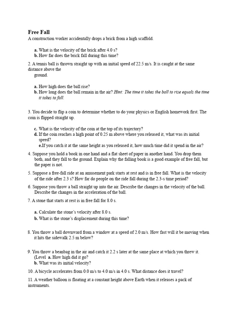 Free Fall Problem | PDF | Science & Mathematics